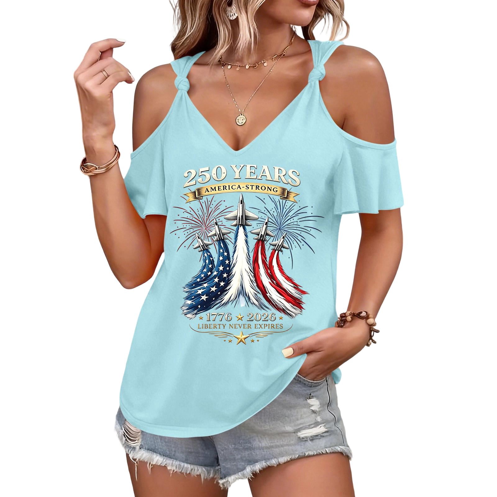 1776-2026 Shirts for Women USA Flag Short Sleeve V Neck Tops ...