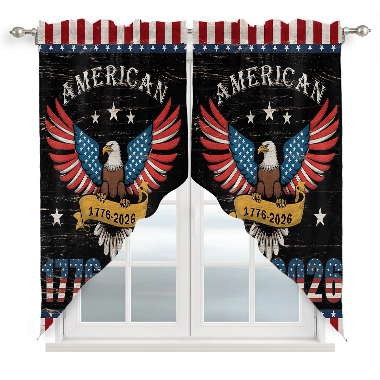 1776-2026 Swag Valances for Windows 2 Pack July 4th American Bald Eagle ...