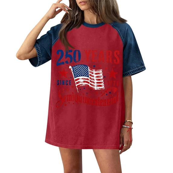 1776-2026 Tops Women Usa Flag American Flag Short Sleeve V Neck Blouse ...