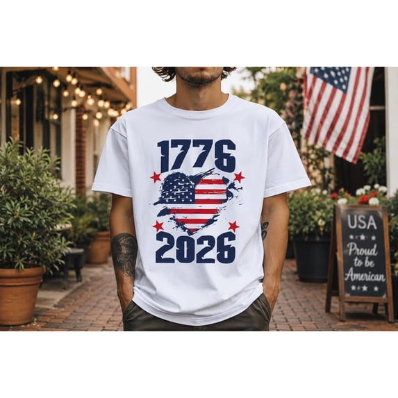 1776 2026 USA 250th Anniversary Shirt | American Flag Heart Tee ...
