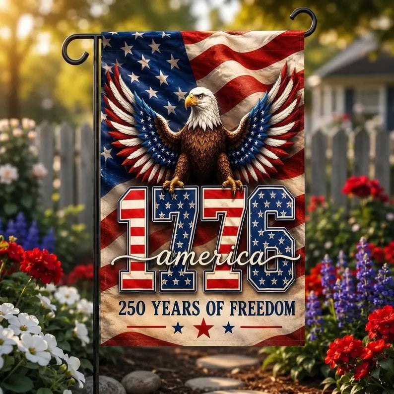 1776 America 250 Years of Freedom Garden Flag, USA Anniversary Banner ...