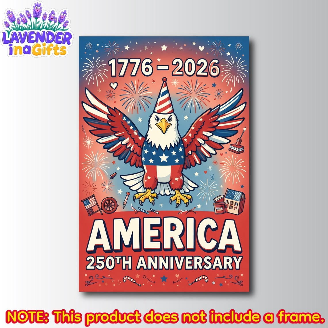 1776 America 250th Anniversary Eagle Fireworks Wall Art Unframed Paper ...