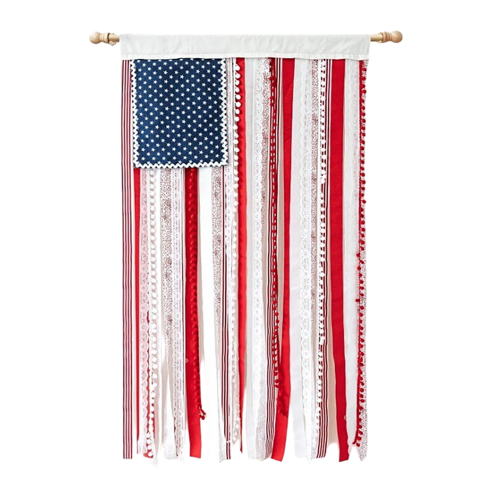 1776 Blue Star Fringed Drape Flag, LED String Light Accent Hanging ...