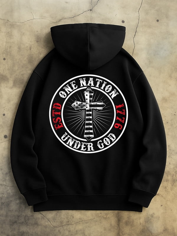 1776 Cross Hoodie graphic hoodies Christianity for men polyester black ...