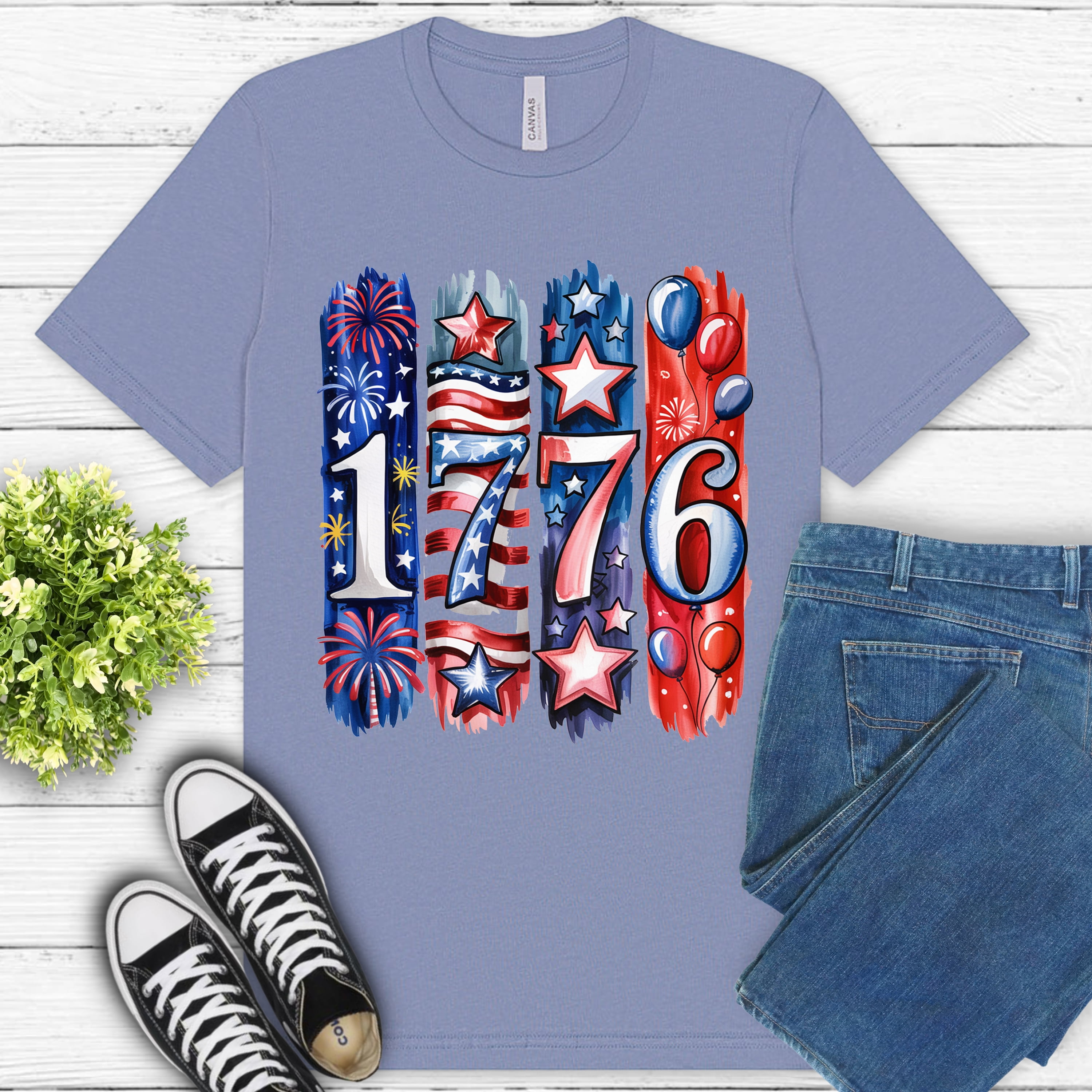 1776 Graphic T-Shirt | Vintage USA Patriotic Fireworks Stars Tee for ...