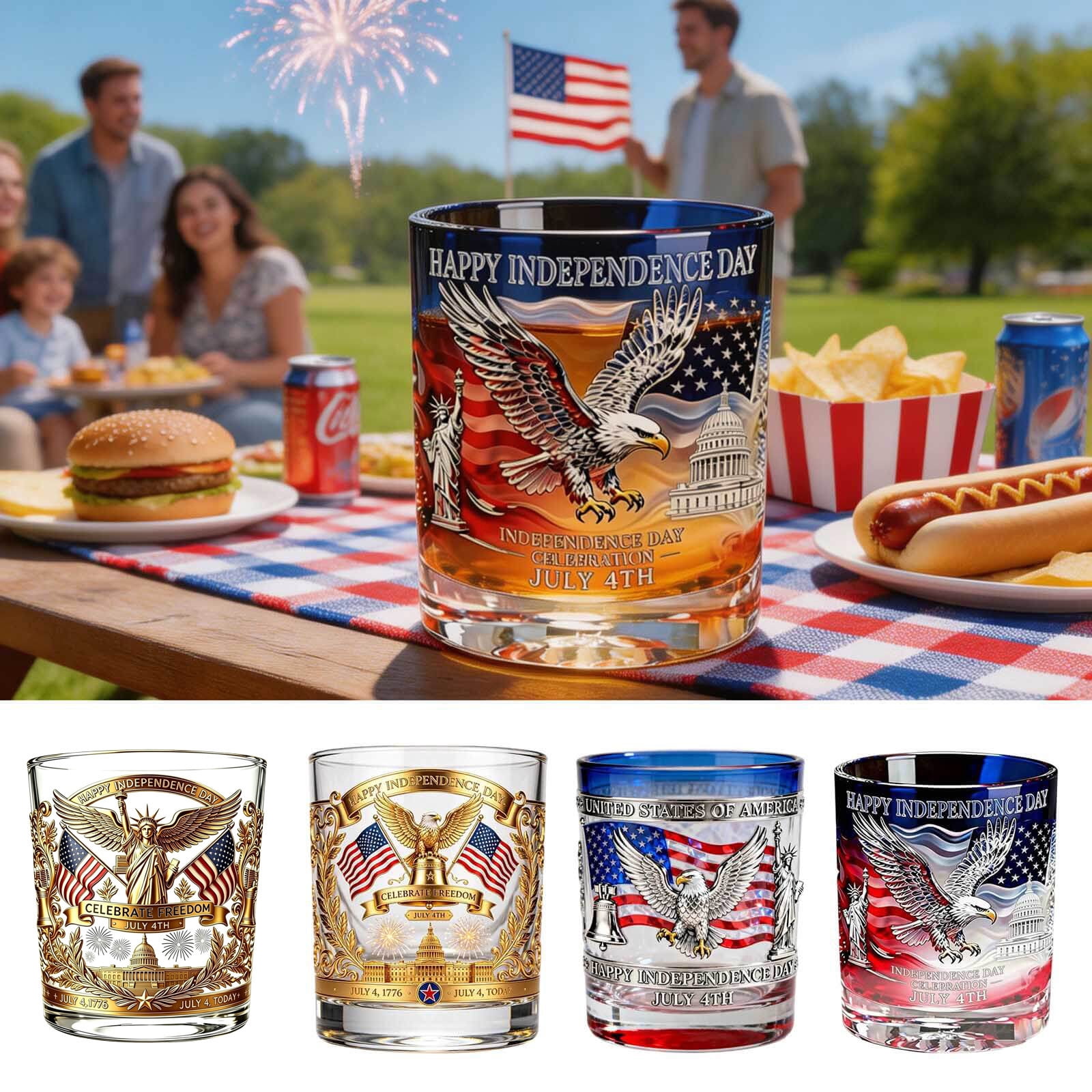 1776 Independence Day Whiskey Glass with Flag Print - Lead-Free USA ...