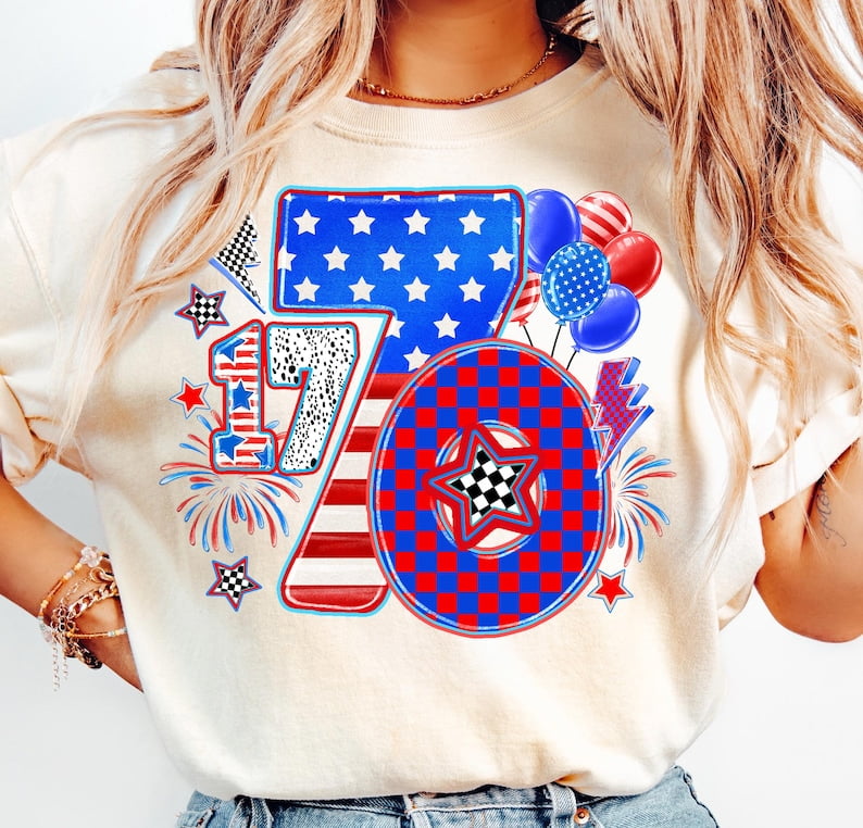 1776 USA Birthday T-Shirt, Retro America Party Tee, Red White Blue ...