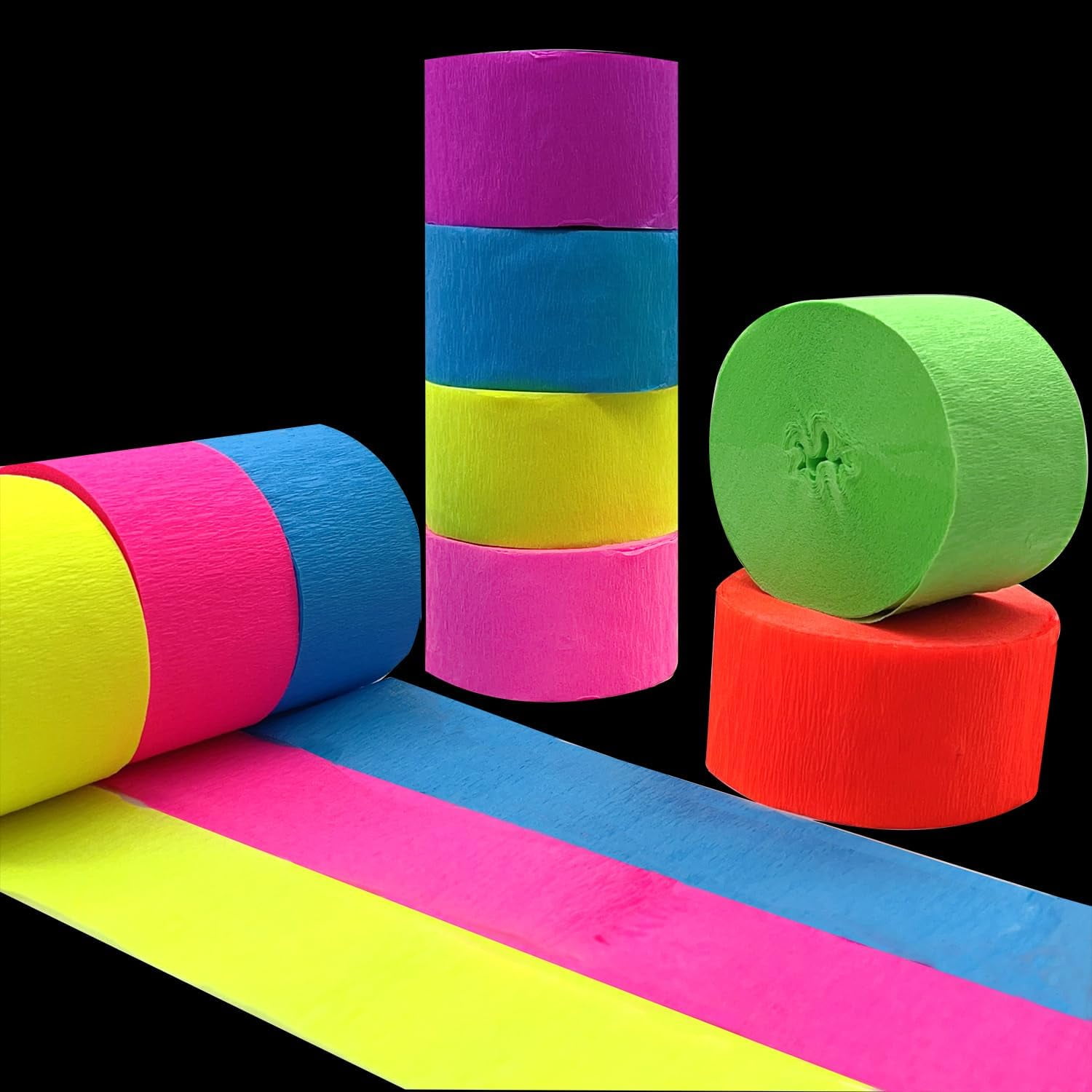 1776 feet Glow Party Neon Streamer Decorations Glow Crepe Paper ...