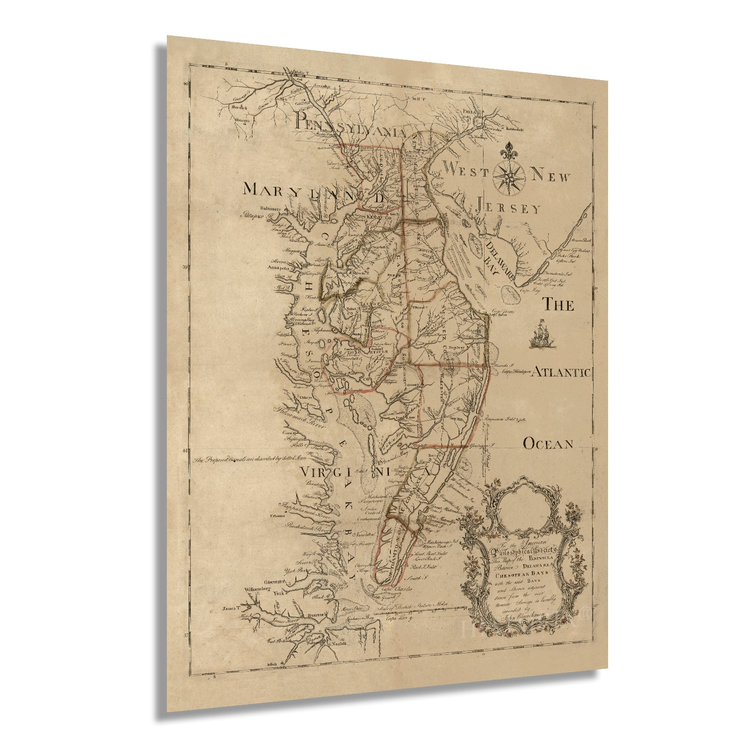 1786 Map of the Peninsula Between Delaware and Chesapeake Bays ...