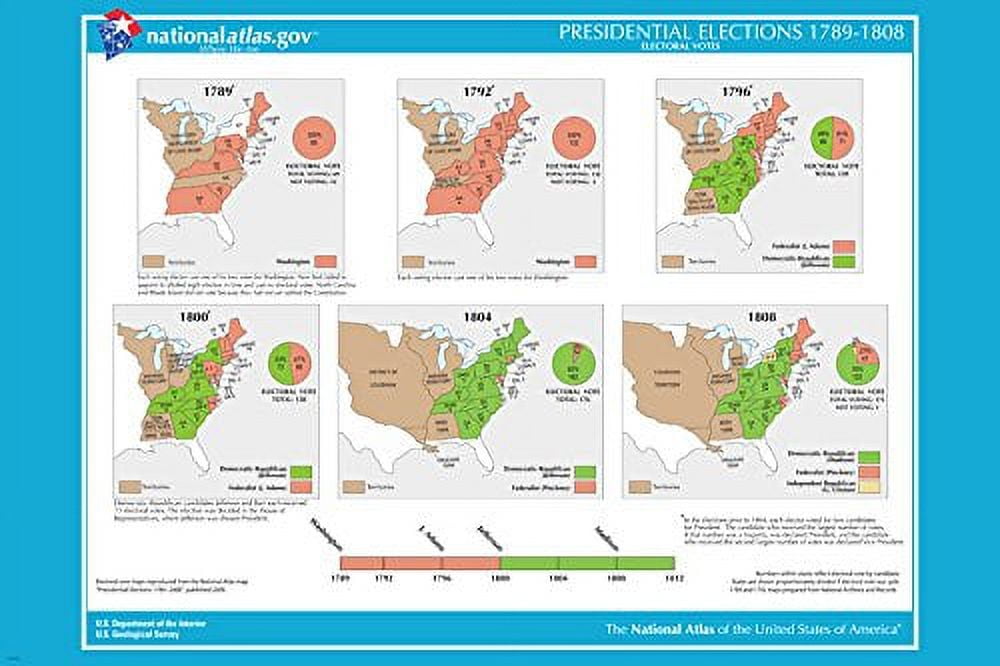 1789-1808 Usa Presidential Elections Map Poster 20x30 Historic Record ...