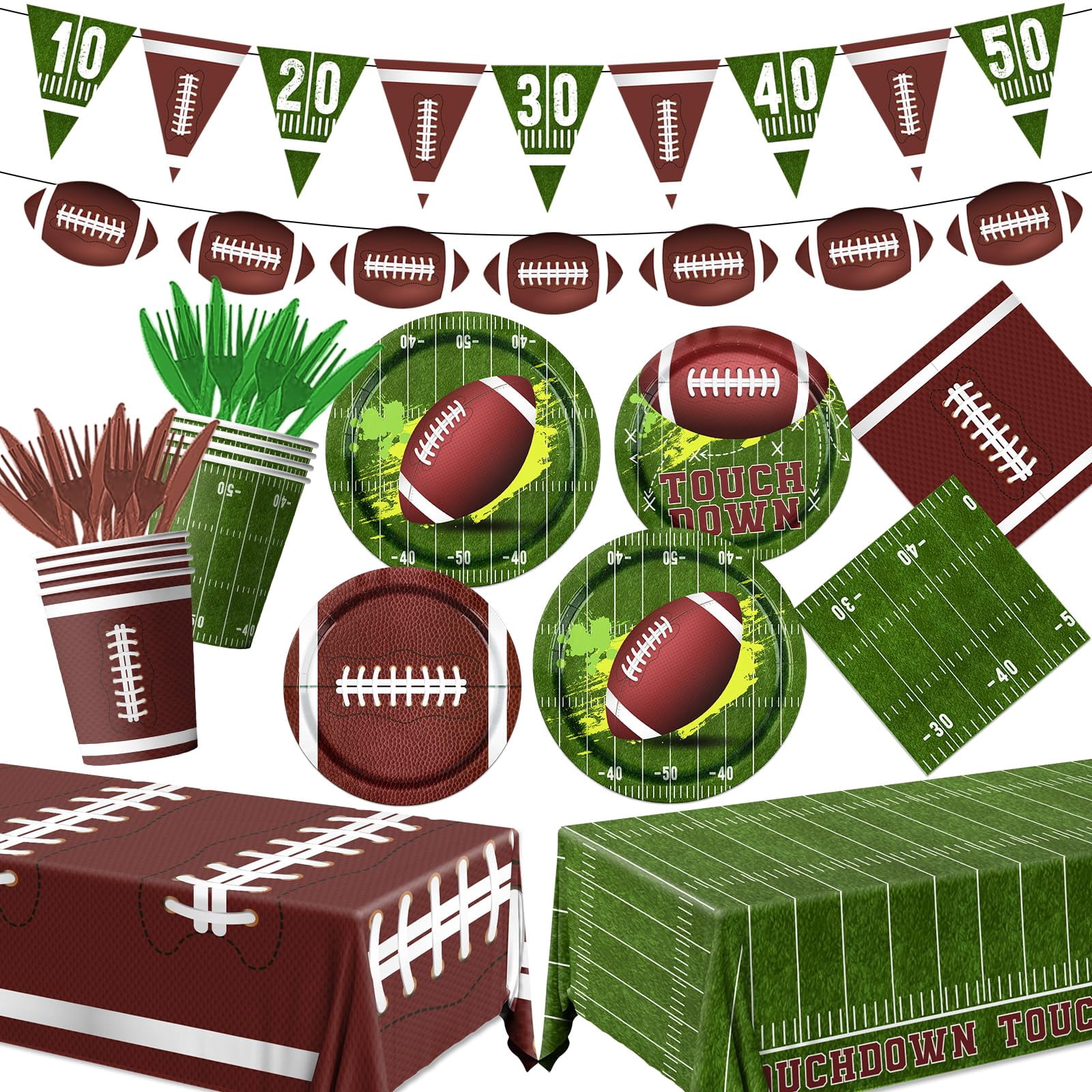 178PCS Party Supplies Kit OIF8 - Serve 25, Touchdown Tablecloth, Cups ...