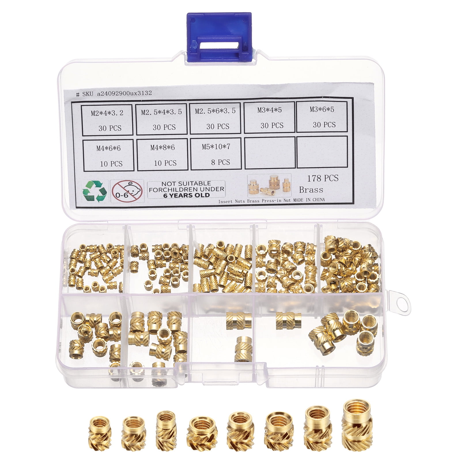 178Pack M2 M2.5 M3 M4 M5 Metric Threaded Inserts Brass Heat Set Insert ...
