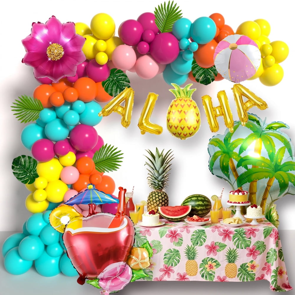 178Pcs Tropical Balloon Arch Garland Kit, Luau Party Decorations Aloha Pineapple Coconut Palm ...
