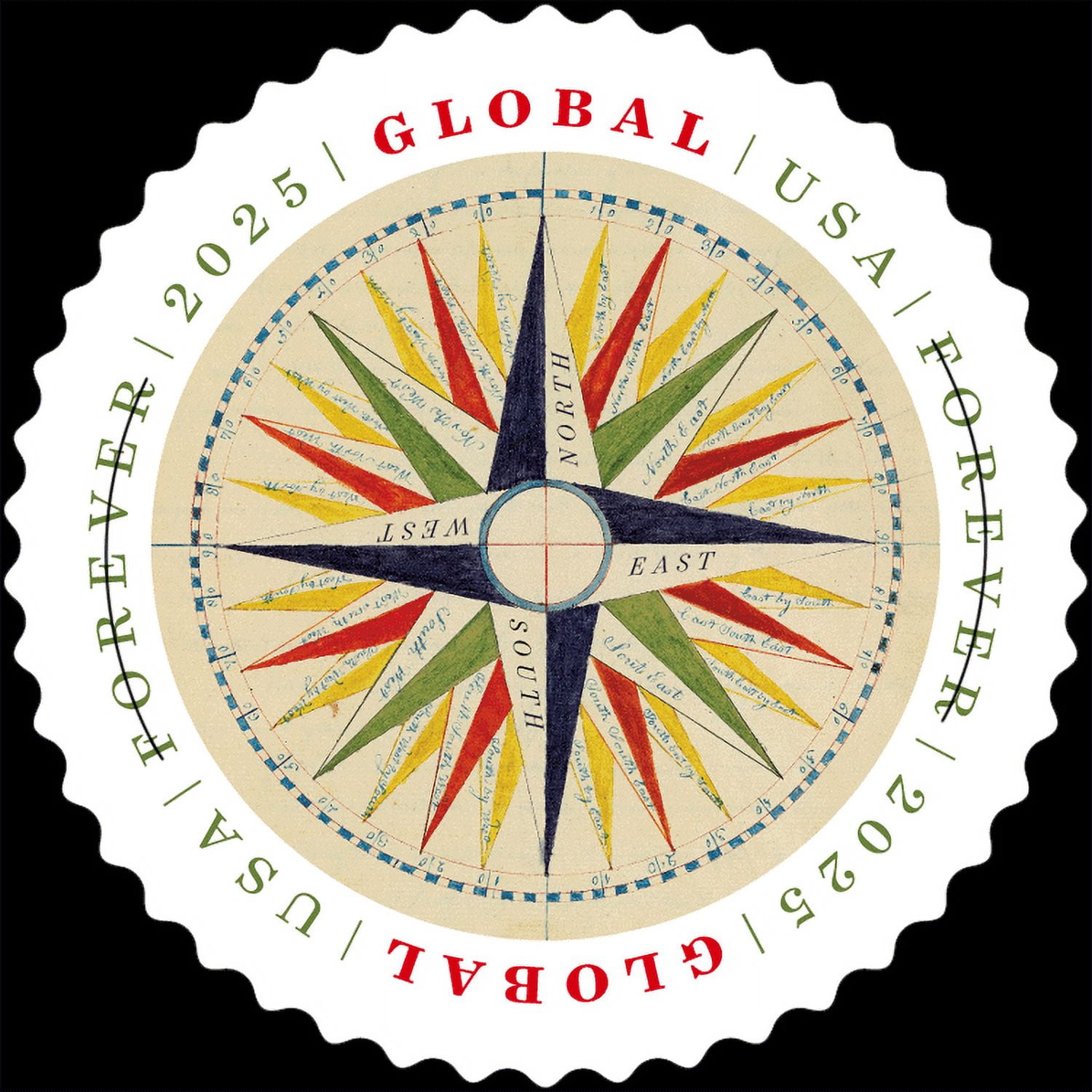 1794 Compass Rose USPS Global International Postage Stamp 1 Sheet of 10 ...