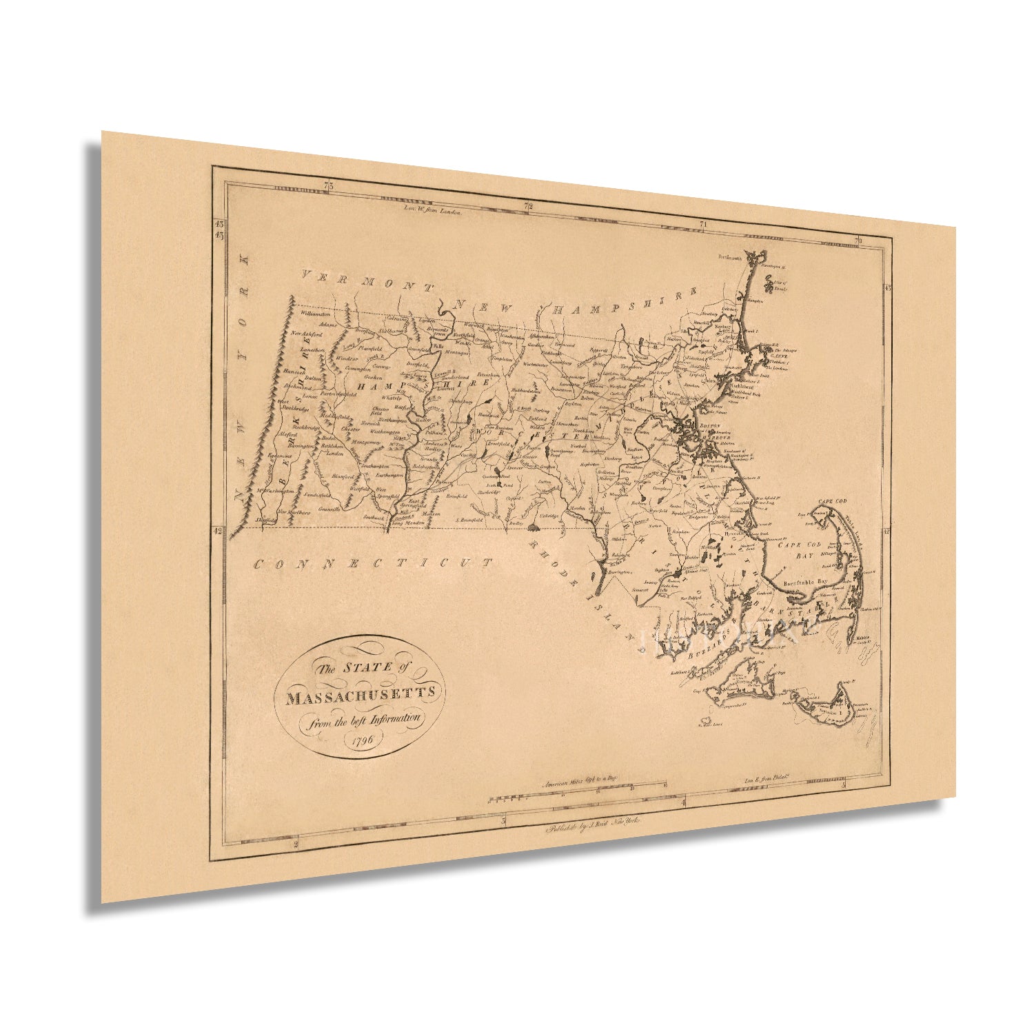 1796 Map of Massachusetts - Vintage Map of Massachusetts Wall Art ...