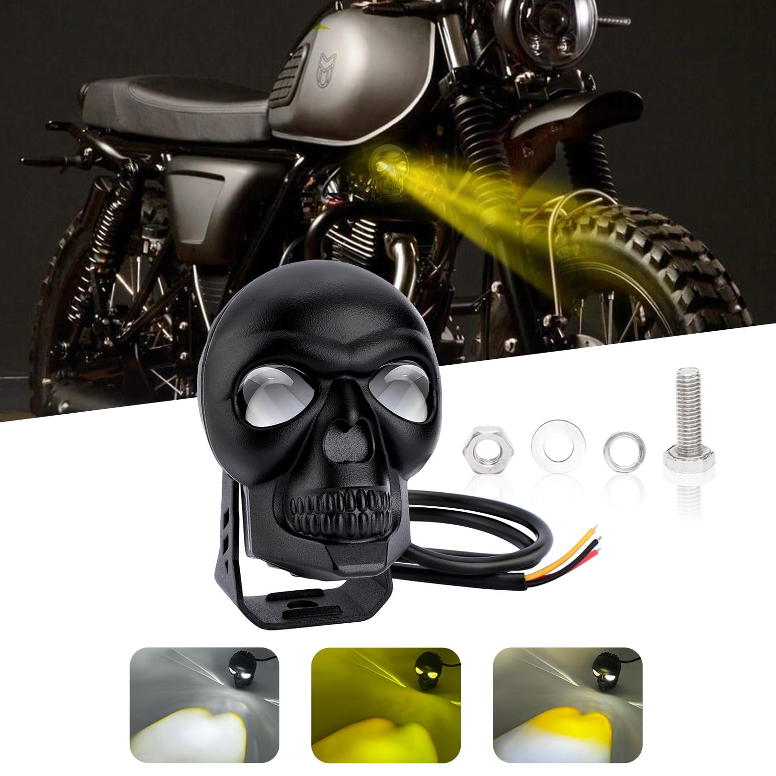 1797 Skull Motorcycle LED Pod Lights Fog Amber White Auxiliary Lighting ...