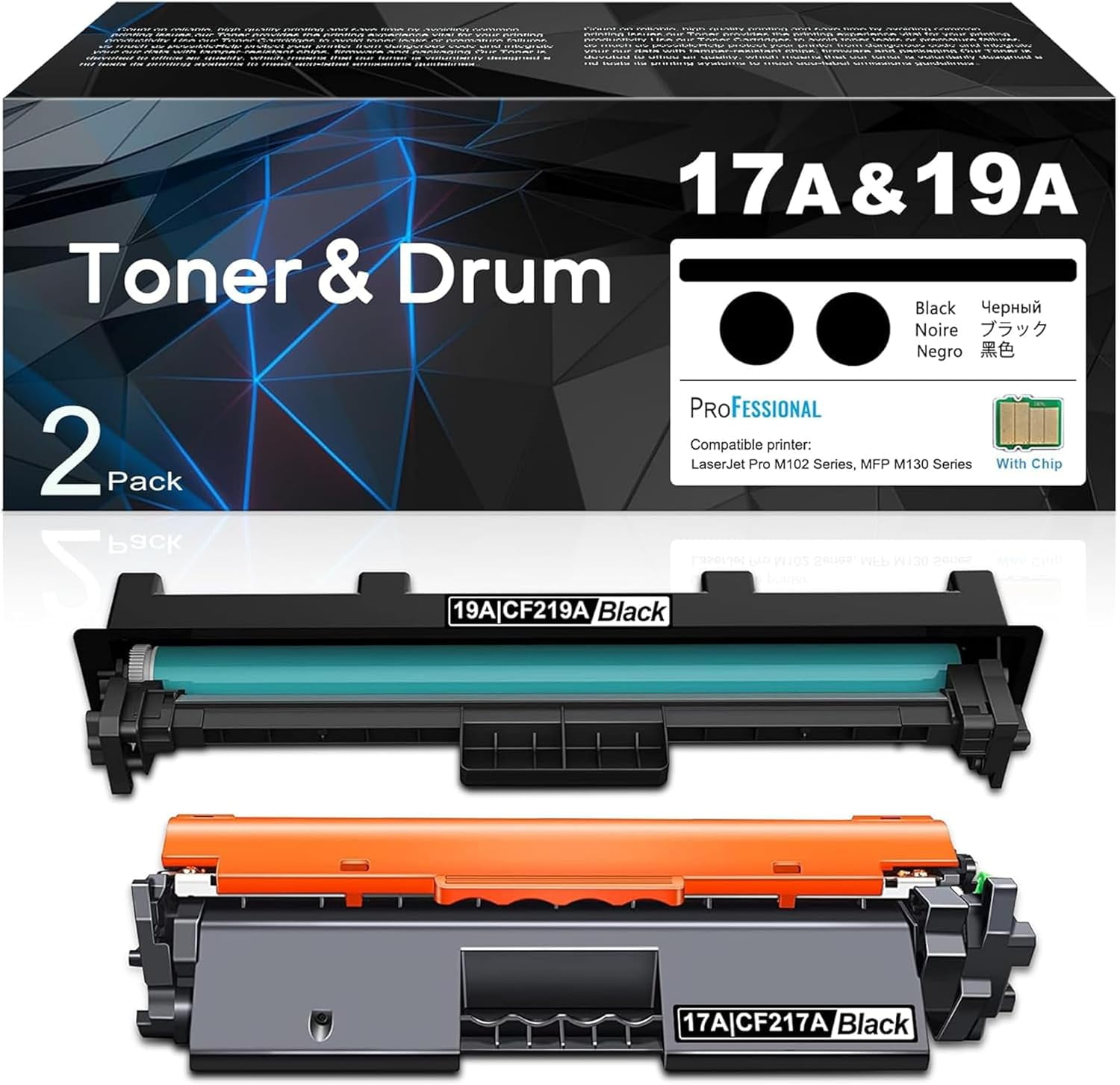 17A CF217A Black Toner & 19A CF219A Black Drum (2-Pack) Replacement for ...