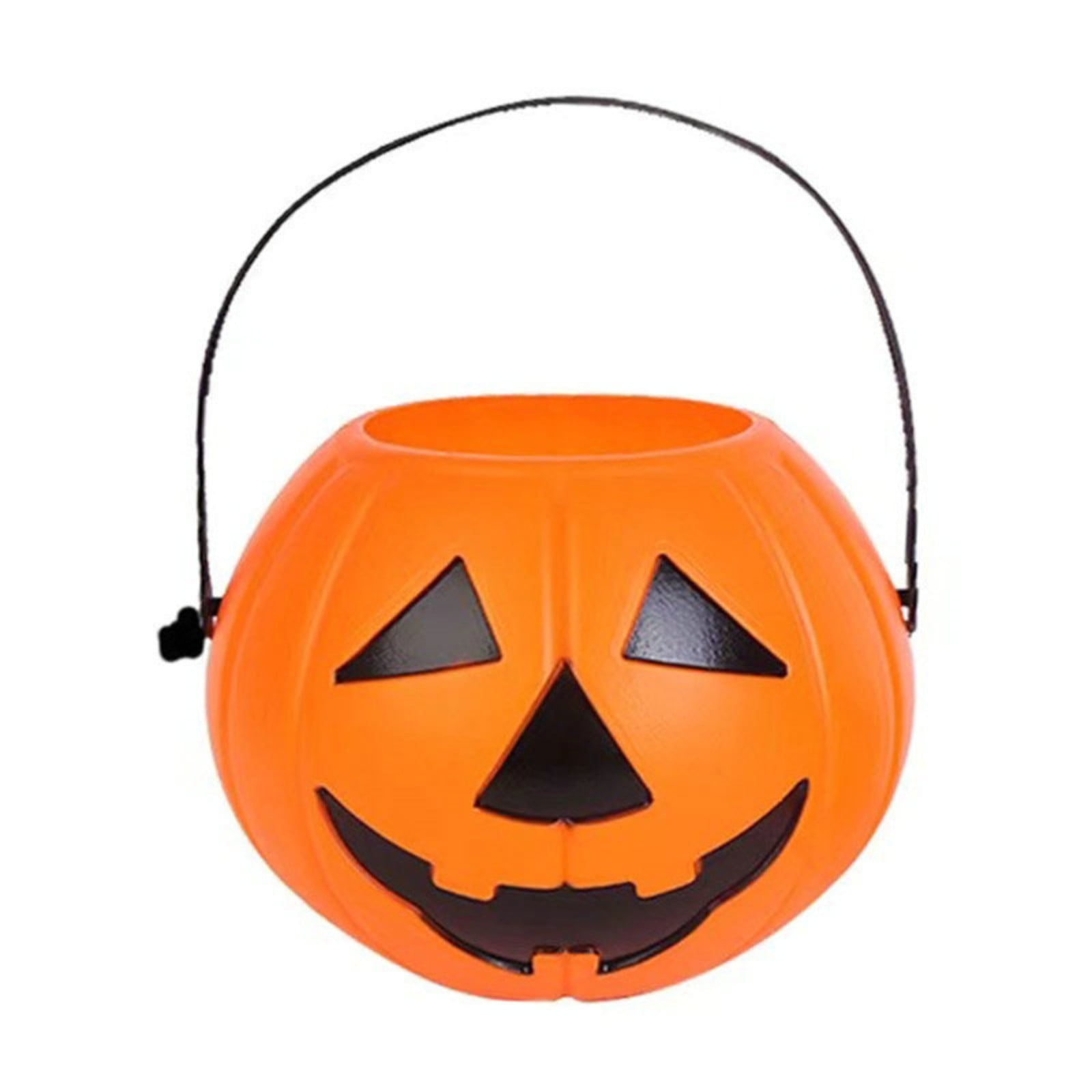 17Cm Large Halloween Pumpkin Bucket with Lid - Triangular Eyes Plastic ...