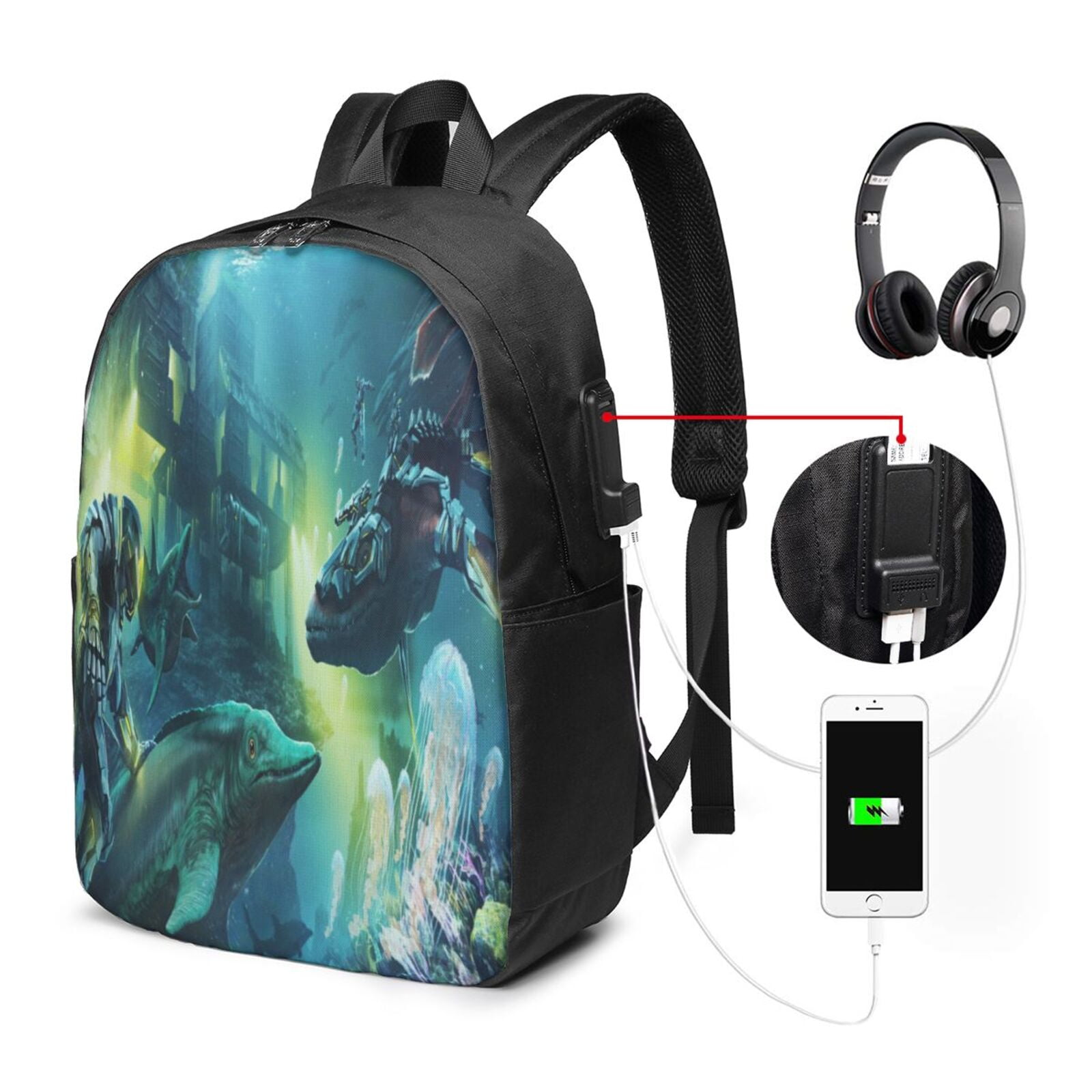 17In Ark Survival Laptop Backpack with USB Travel Backpack Laptop Bag ...