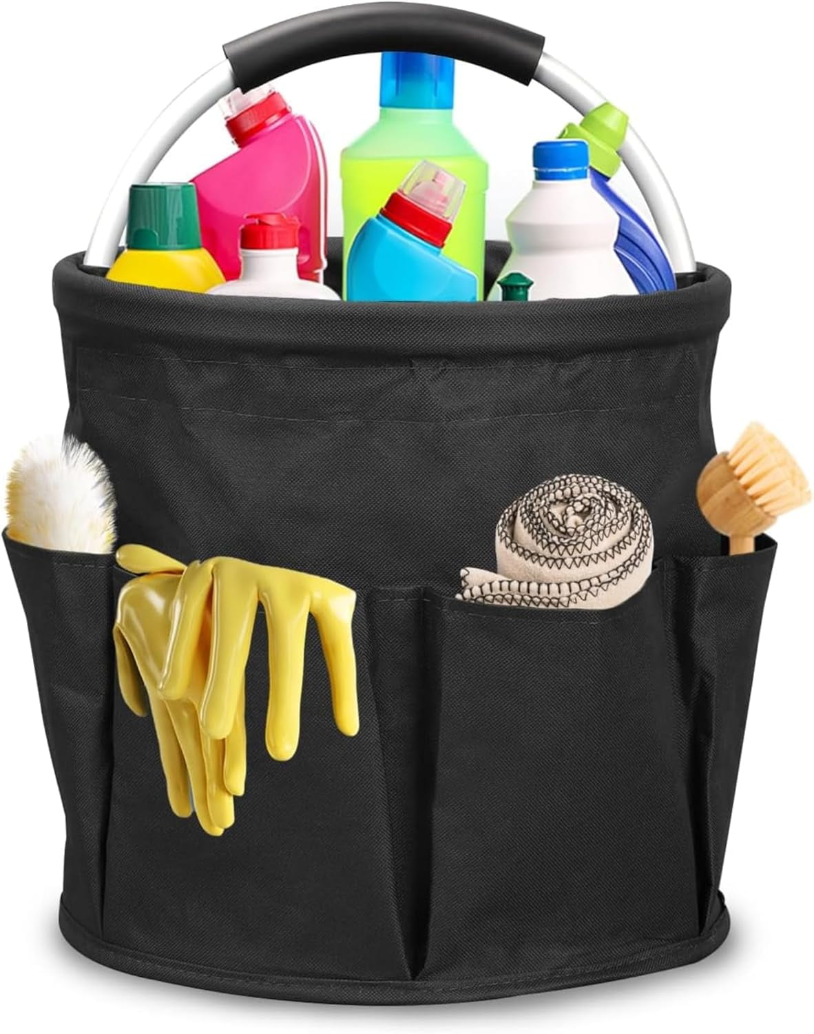 17L Cleaning Caddy with Handle, Foldable Cleaning Supply with 6 Pockets Bag, 17L Portable ...