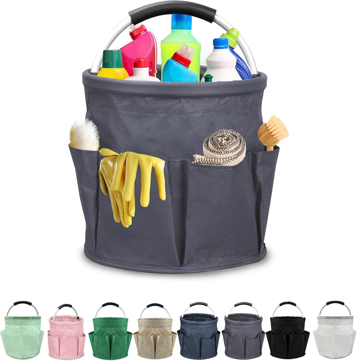 17L Cleaning Caddy with Handle, Foldable Cleaning Supply with 6 Pockets, Cleaning Products ...