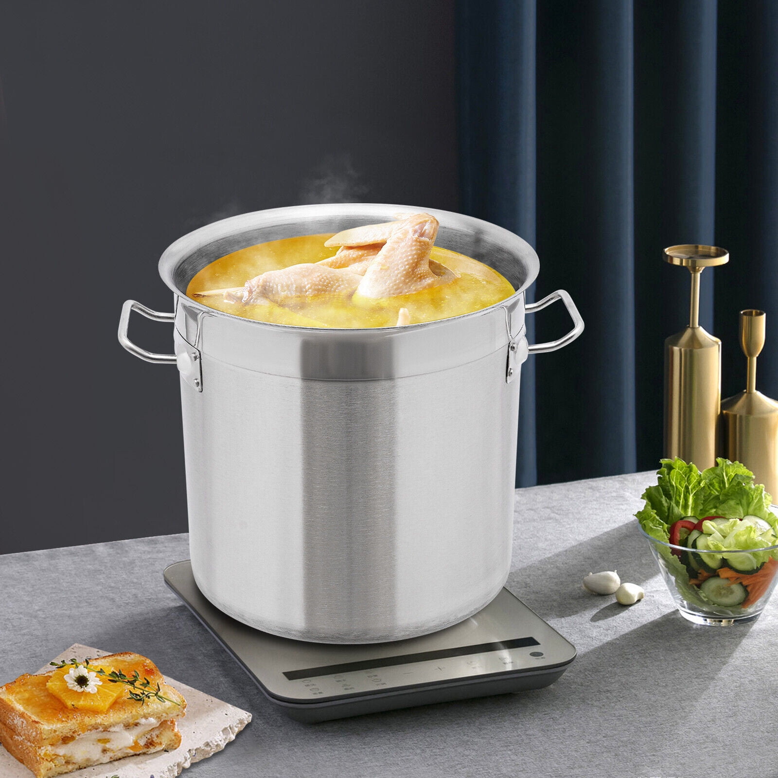 17L Commercial Stock Pot Cooking Cookware Stainless Steel Stew Soup ...