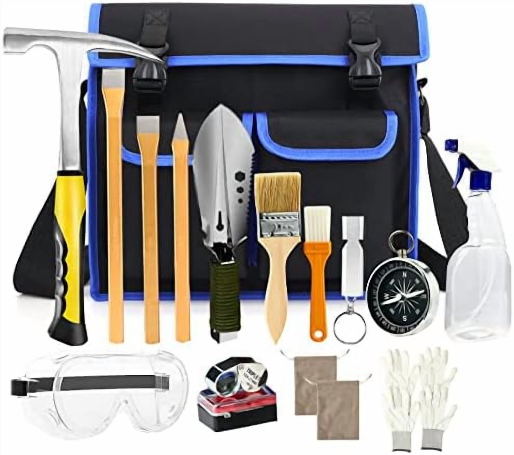 17PCS Geology Rock Pick Hammer Kit, 32oz Hammer & 3 PCS Digging Chisels ...