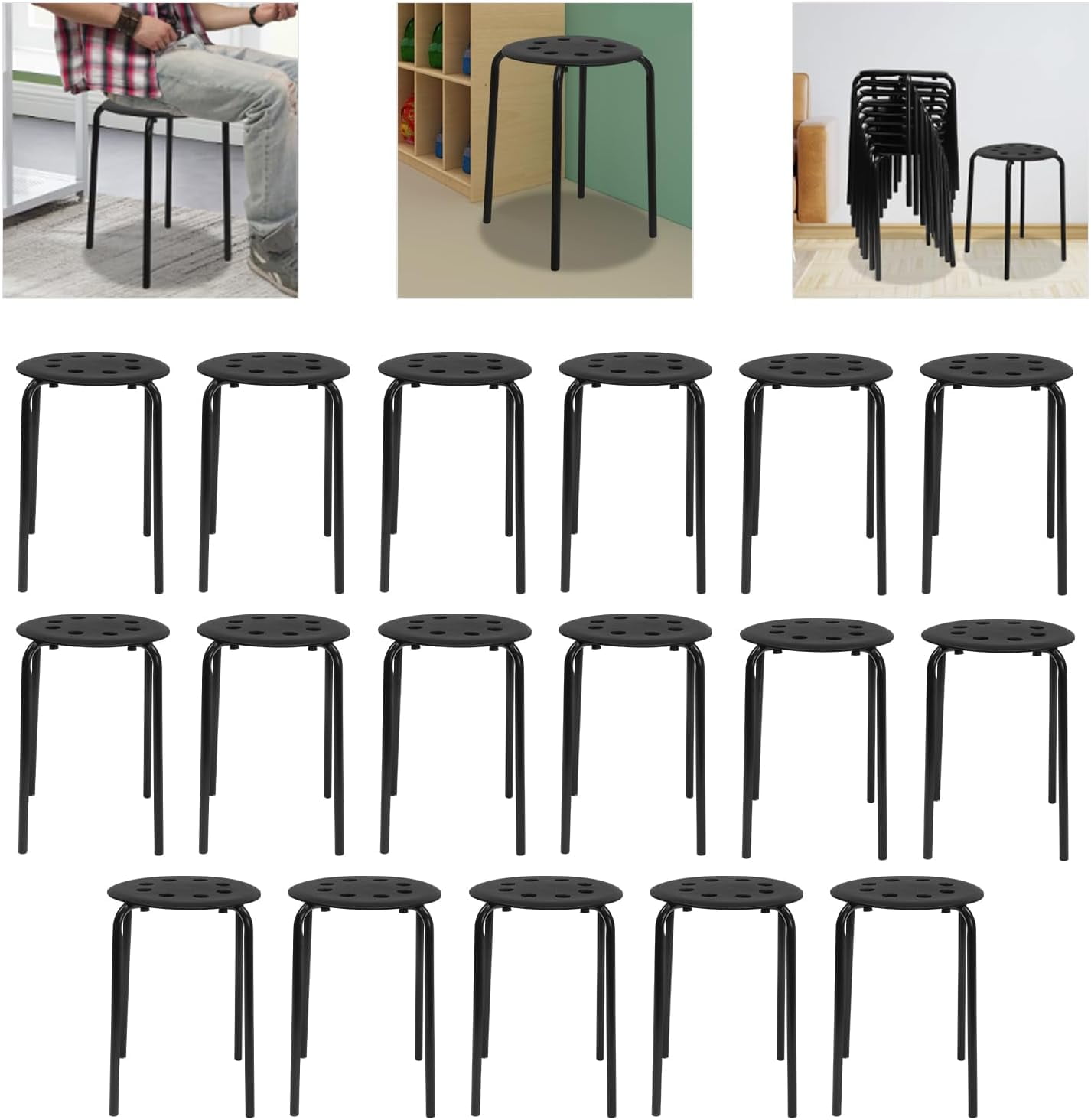 17PCS Portable Stackable School Chairs, Stackable Backless Stool with ...