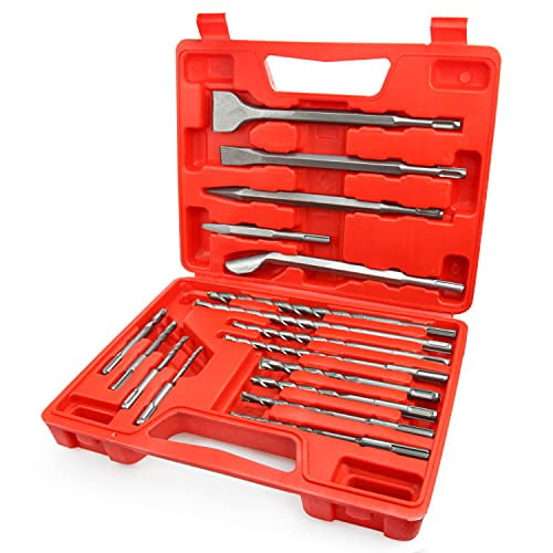17PCS Rotary Hammer & Chisels Masonry Drill Bit Set, SDS Plus Drill ...