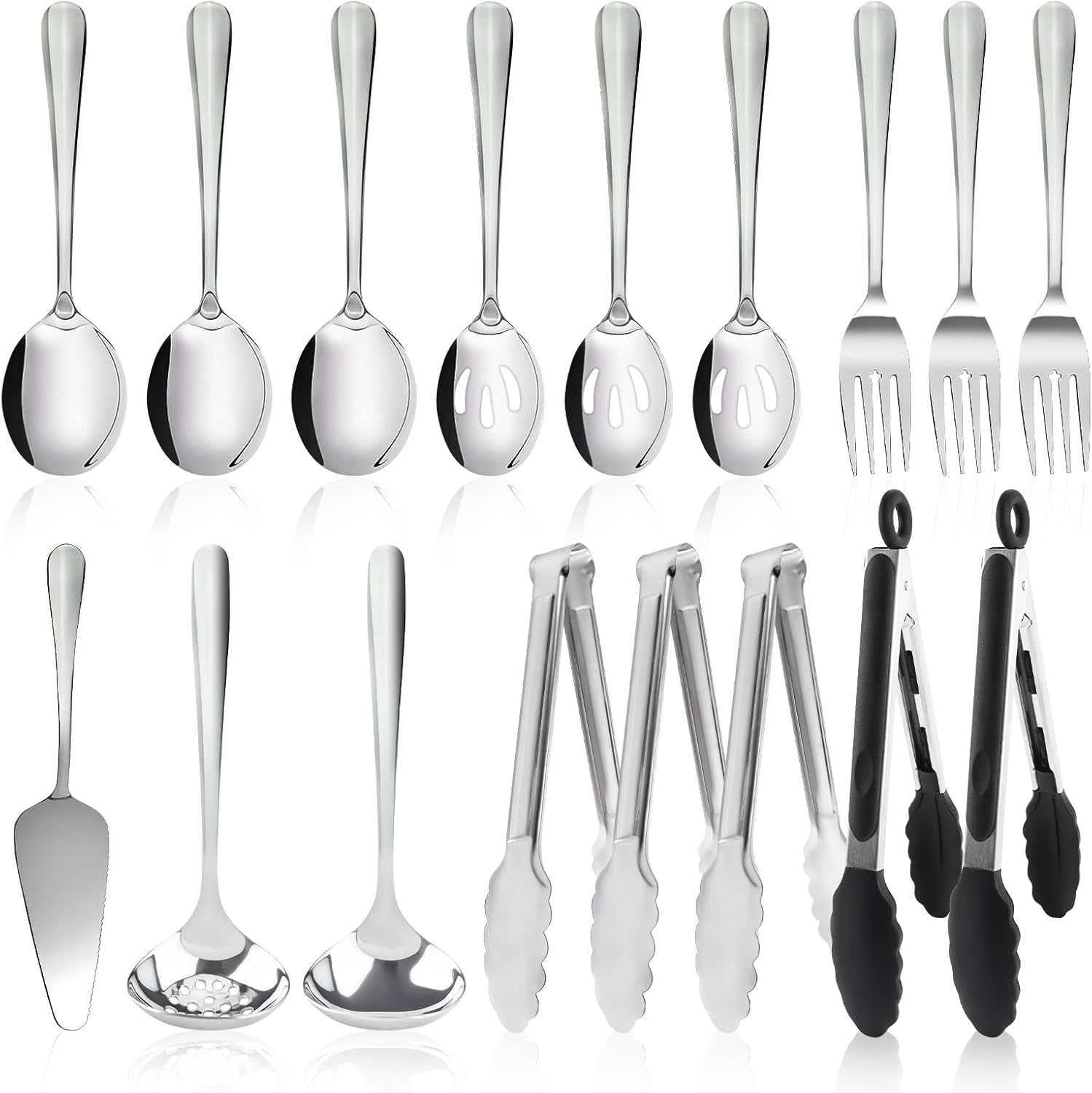 17PCS Serving Utensils Set Flatware, Stainless Steel Serveware Large ...