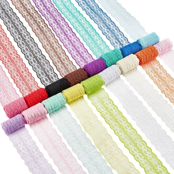 17Pcs 34 Yard Polyester Floral Lace Trims 17 Colors 1-5/8 inch Wide ...