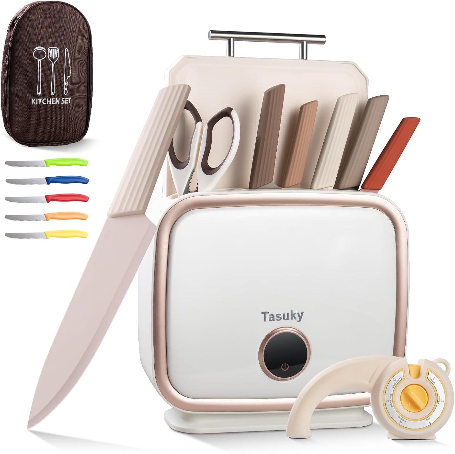 17Pcs Knife Set with Block & Sharpener,Kitchen Knives Block with Drying ...