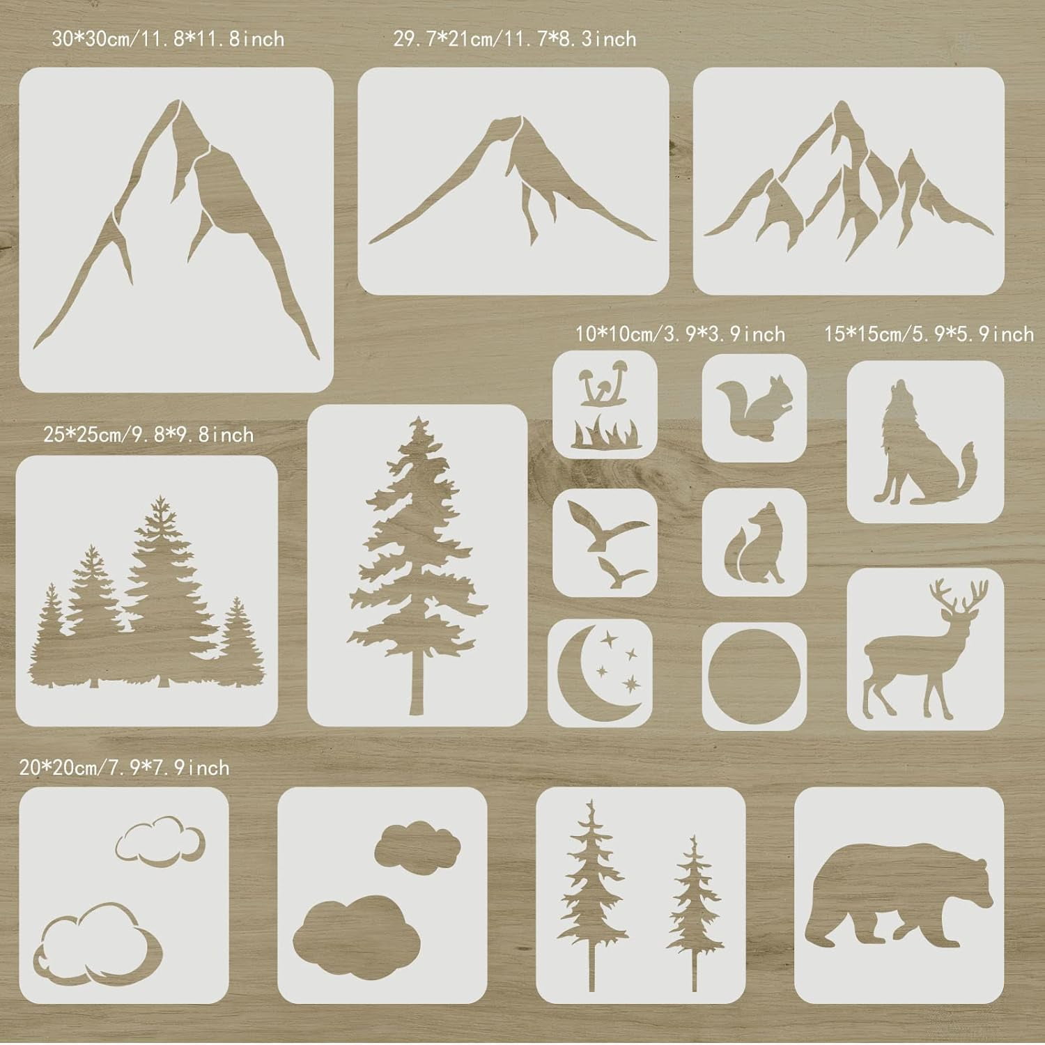 17Pcs Mountain Forest Animals StencilSet Mixed Size Mountain Wild ...