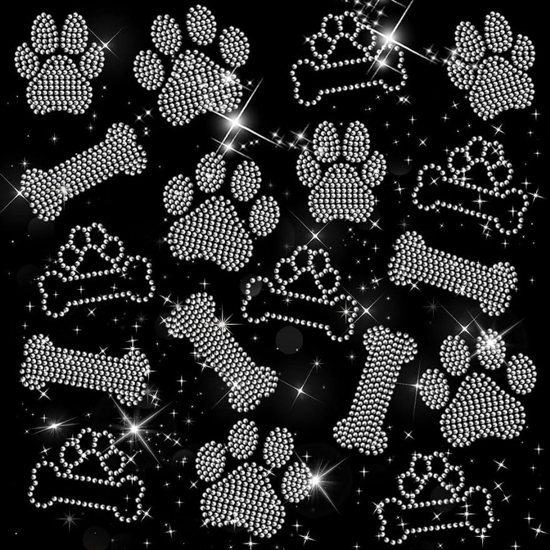 17Pcs Paw Prints and Bones Patterns Rhinestone Iron on Hotfix Transfer ...