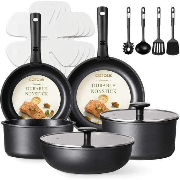17Pcs Pots and Pans Set Non Stick, Cookware Set Detachable Handle ...