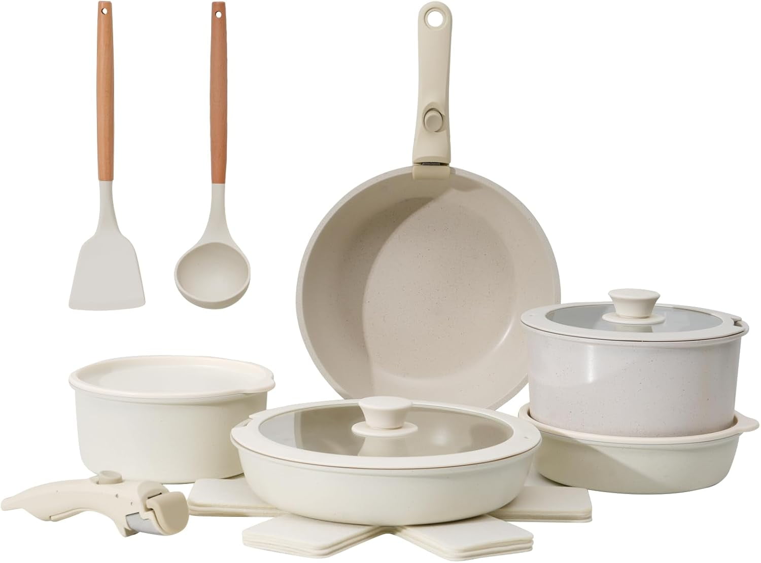 17Pcs Pots And Pans Set Nonstick with Detachable Handle, Non Stick Cookware,Granite Kitchen Pots ...