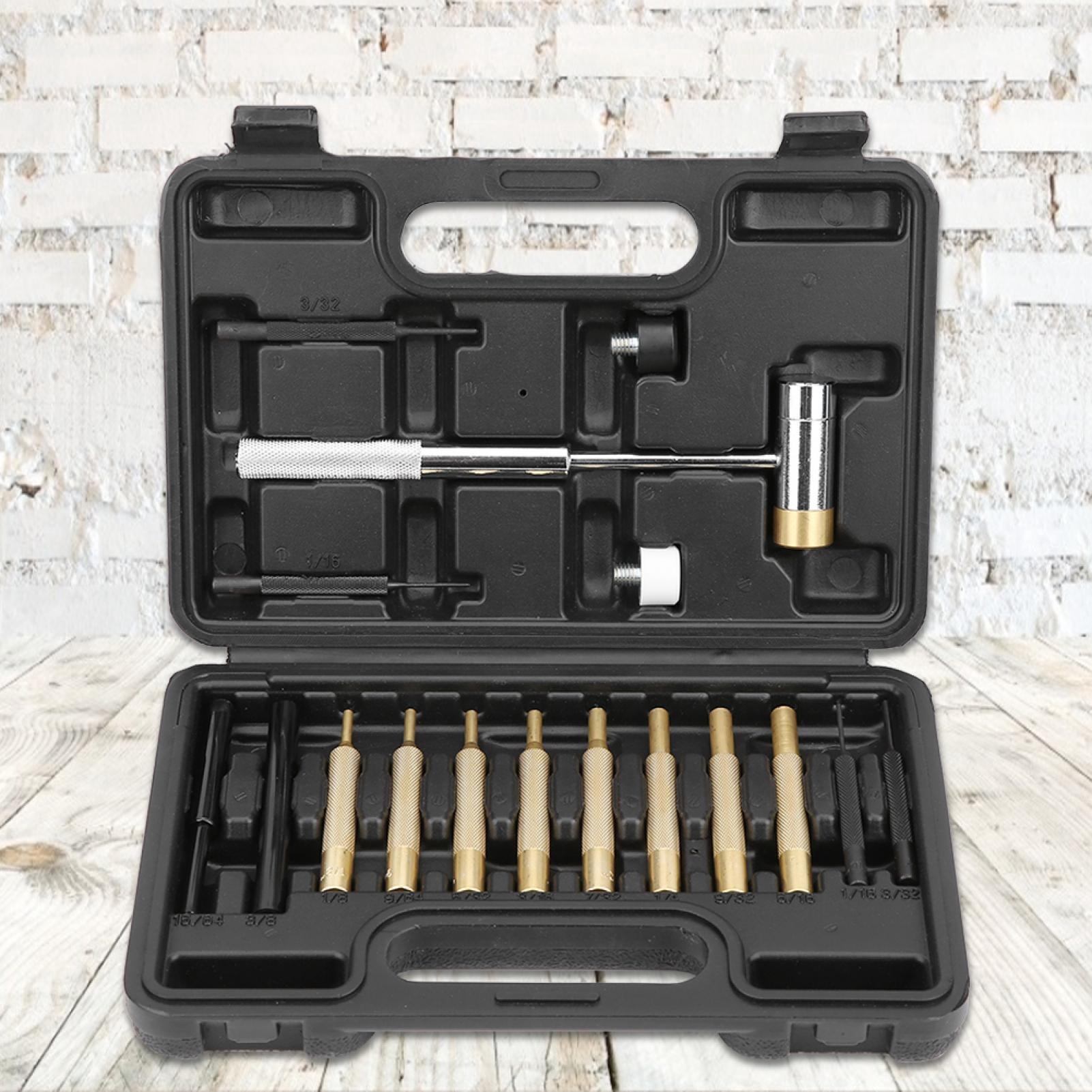 17Pcs Roll Pin Punch Set with Double-Faced Hammer, Heavy Duty Brass and ...