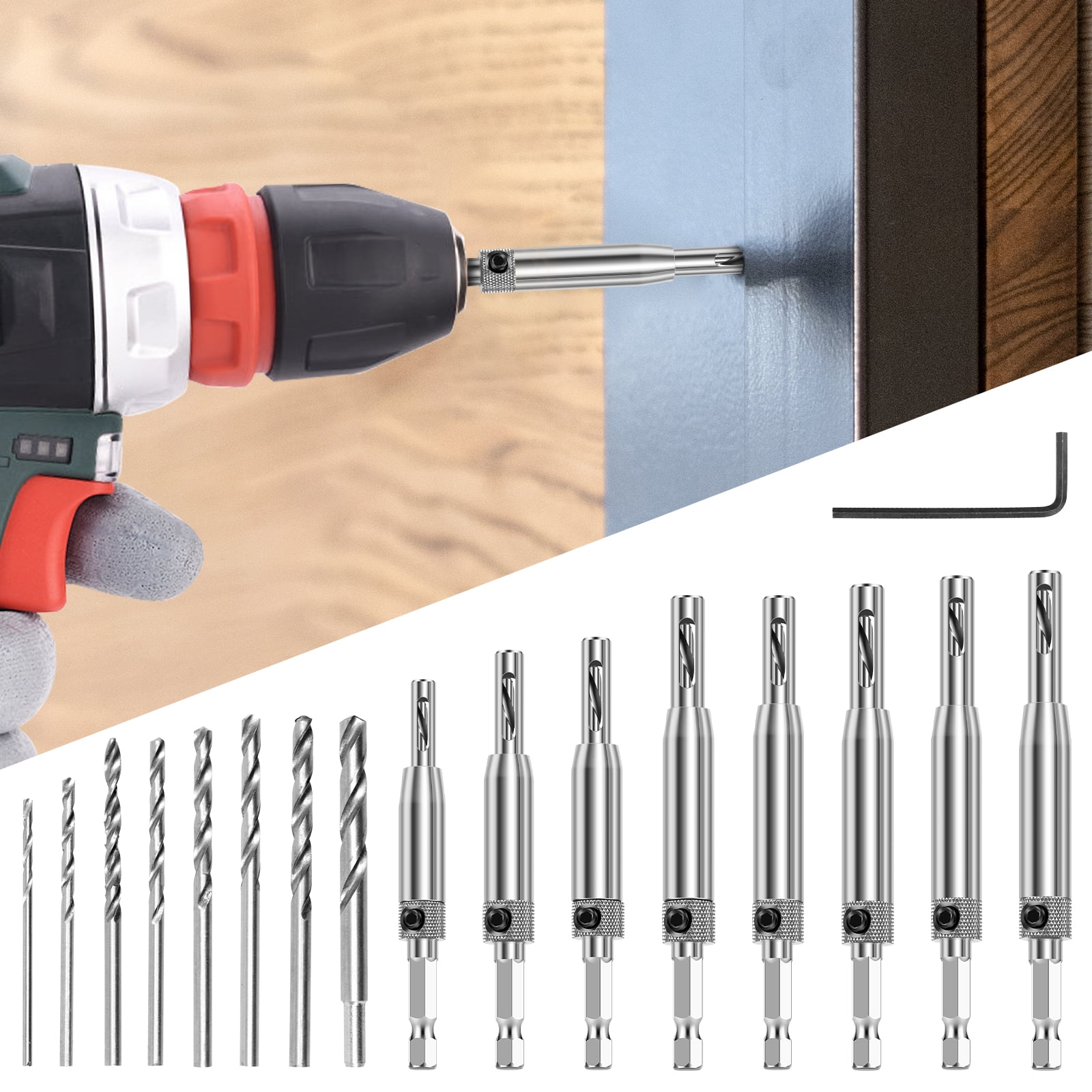 17Pcs Steel Self Centering Drill Bit Anti Rust High Hardness Hinge ...