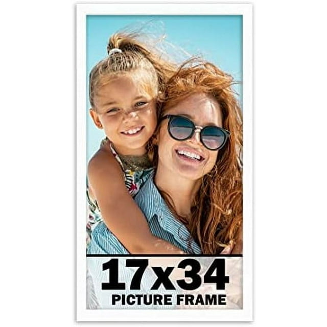 17X34 Frame White Solid Wood Picture Frame Includes UV Shatter Guard ...