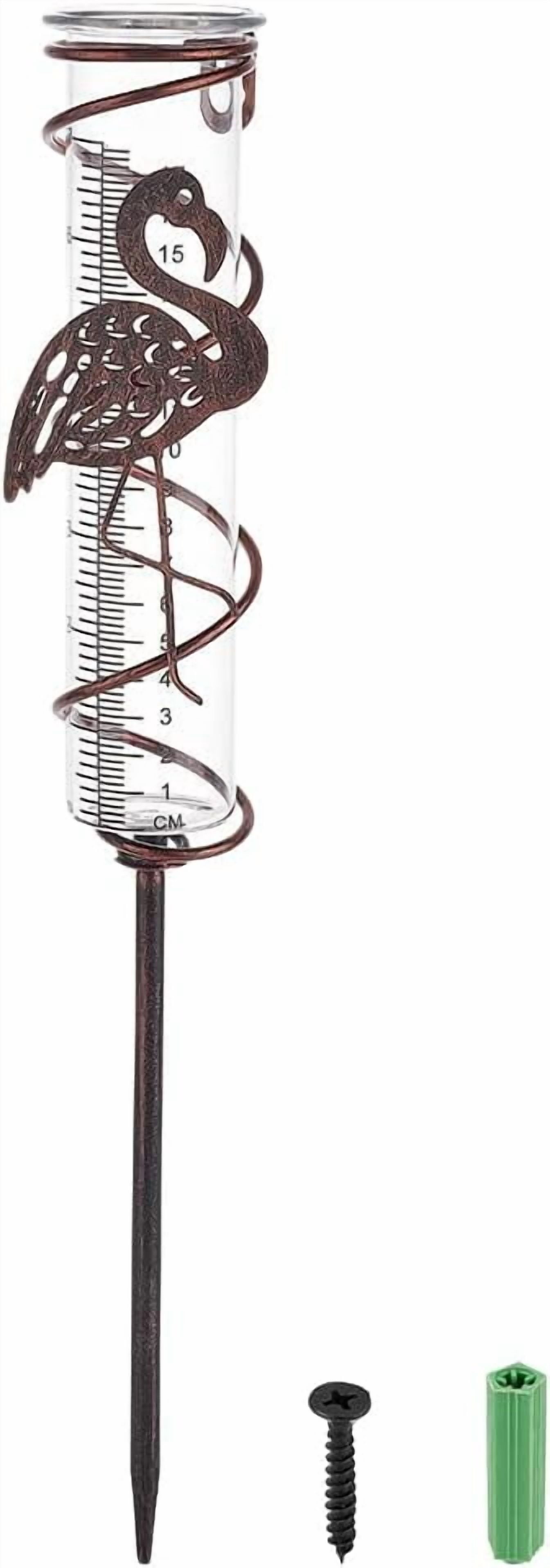 17cm Capacity Flamingos Glass Spiral Rain Gauge Garden Rain Gauge with ...