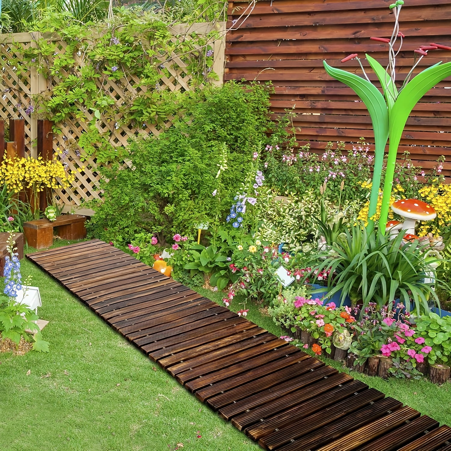 17in*96in Roll-Up Wooden Garden Pathway - Weather-Resistant Outdoor ...