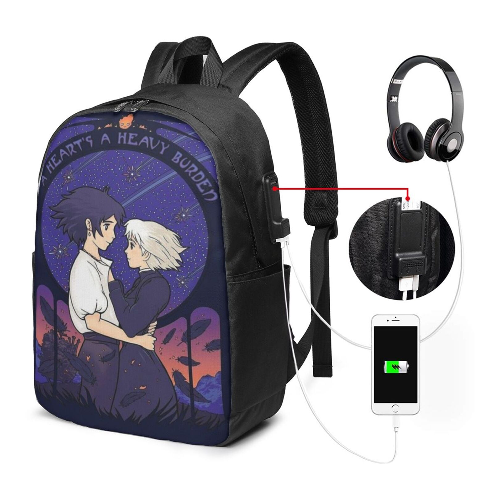 17in Howls Moving Castle Fire Backpack With Usb Travel Backpacks Large ...