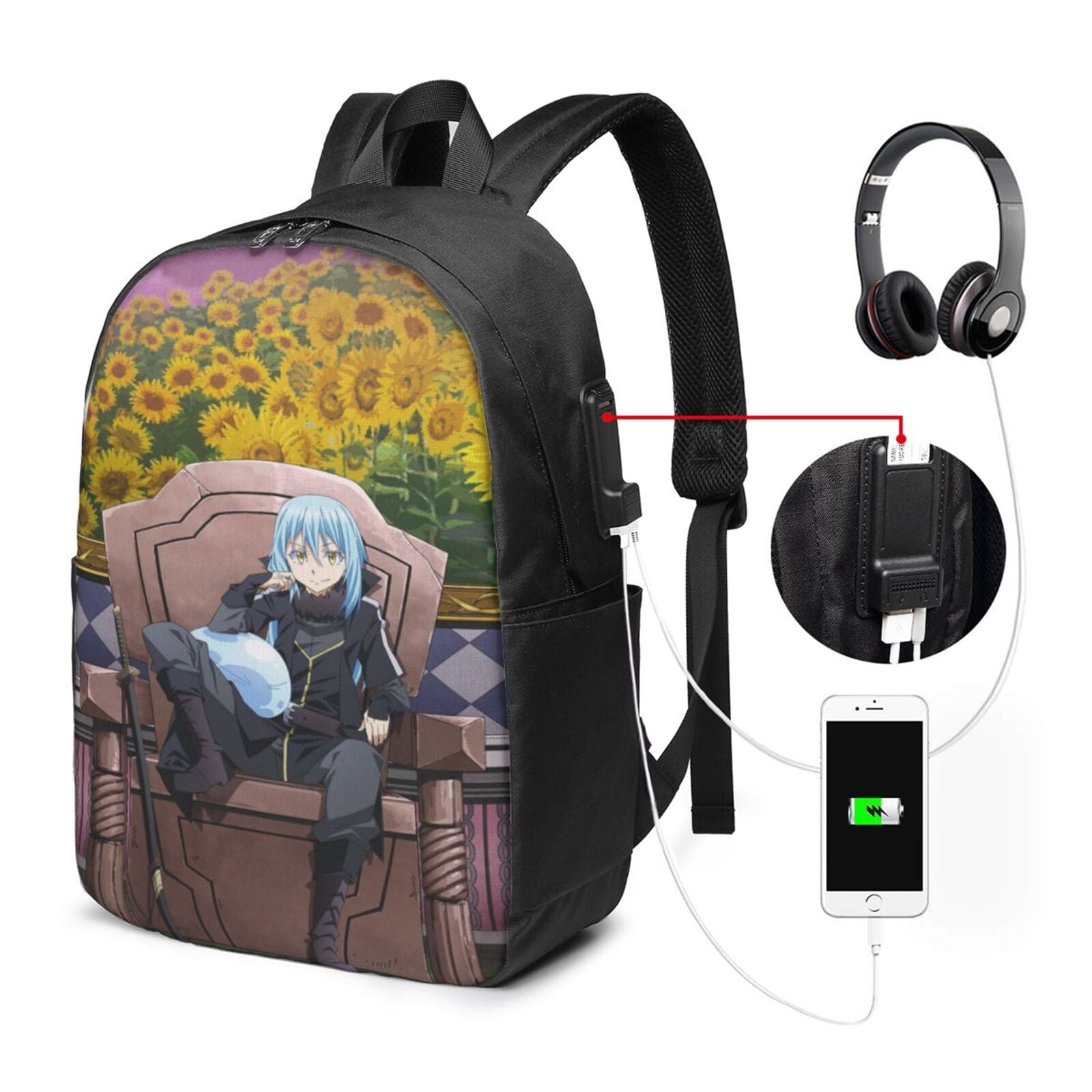 17in I Got Reincarnated As A Slime Backpack With Usb Travel Backpacks ...