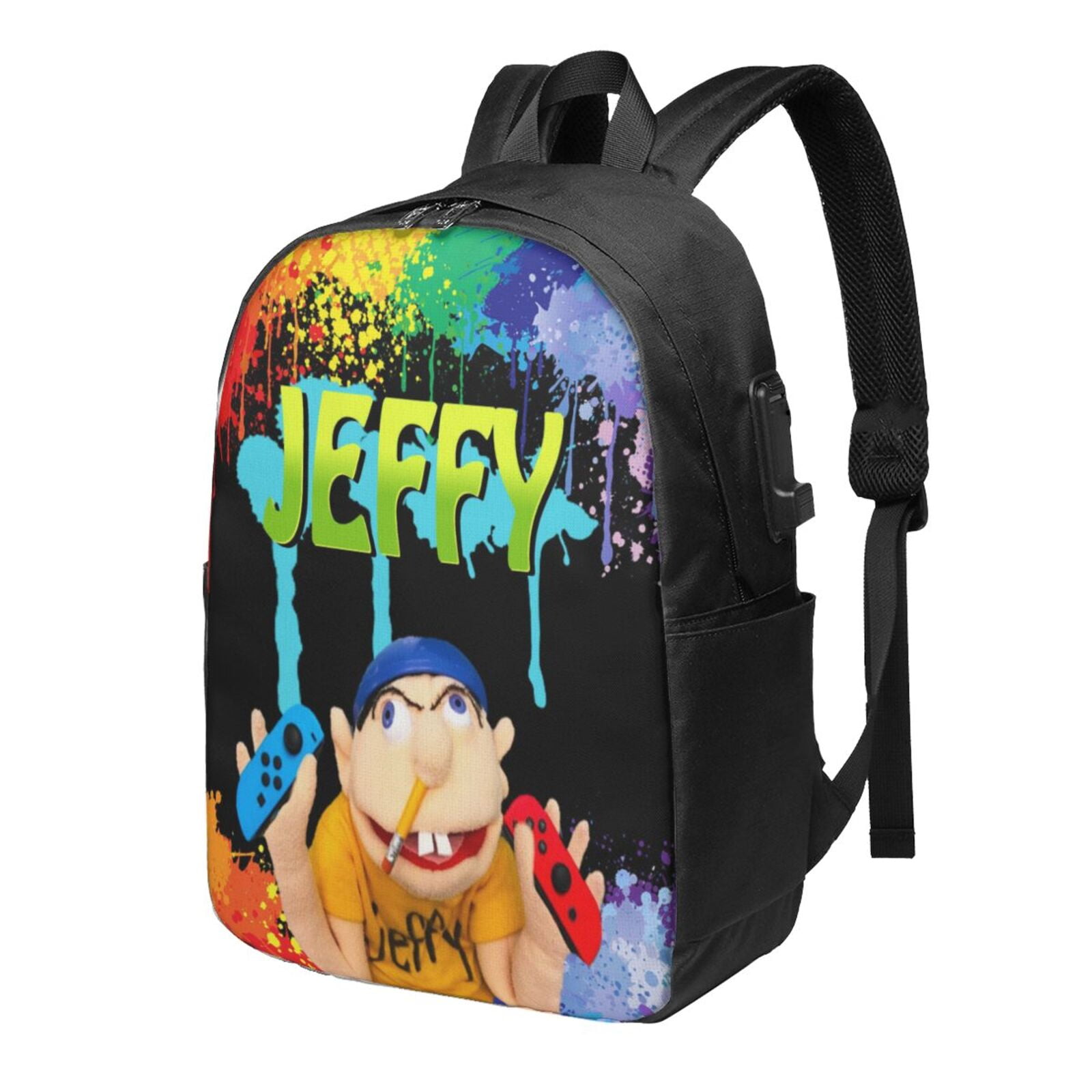 17in Sml Cartoon Je-f-f-y Backpack With USB Charging Port Large Bookbag ...