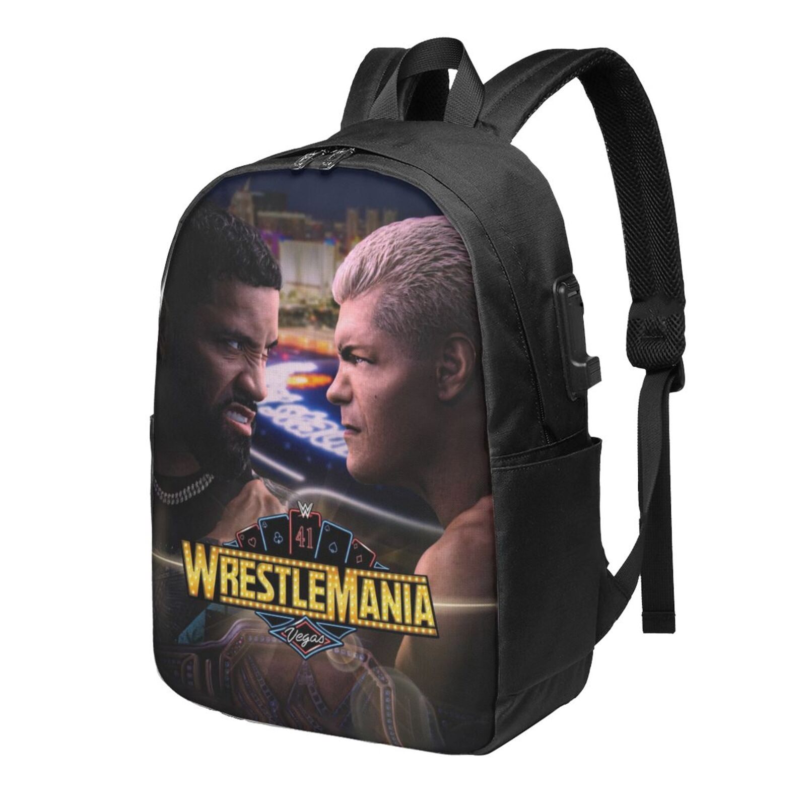 17in Jey Wres-tler U-S-O Backpack With USB Charging Port Large Bookbag ...