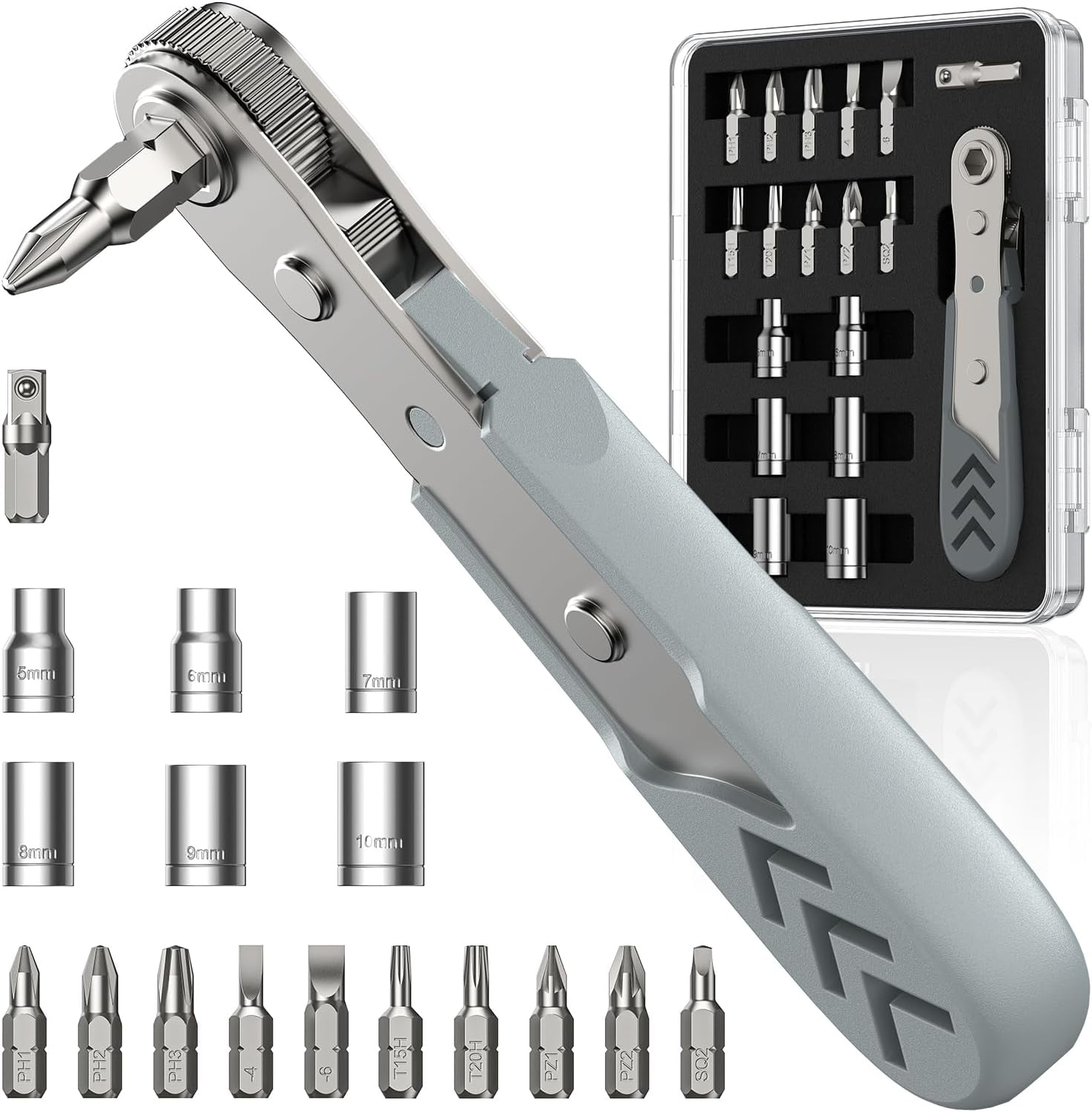 17in1 Right Angle Ratcheting Screwdriver Set, 36-Tooth Mini Ratchet ...