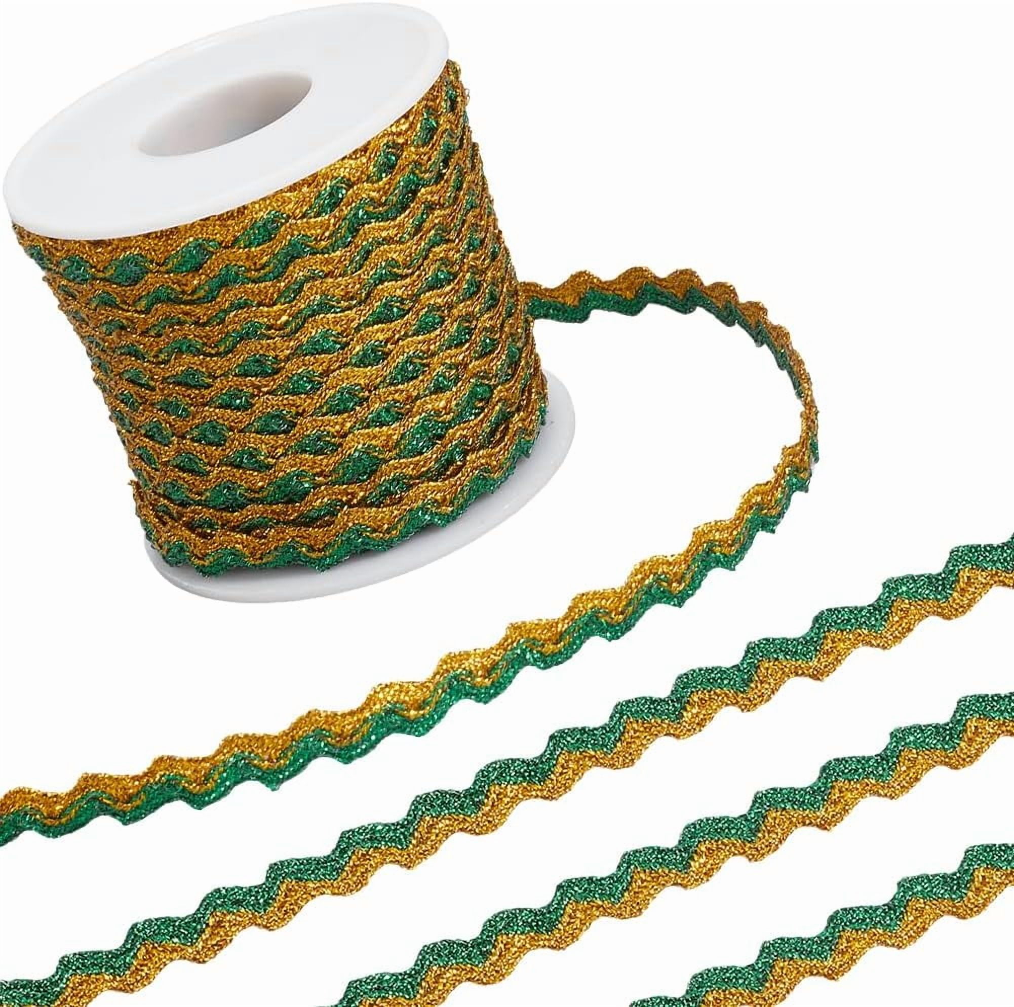 17m 7mm Metallic Rick Rack Trim Two Tone Wavy Ribbon Dark Green Gold ...
