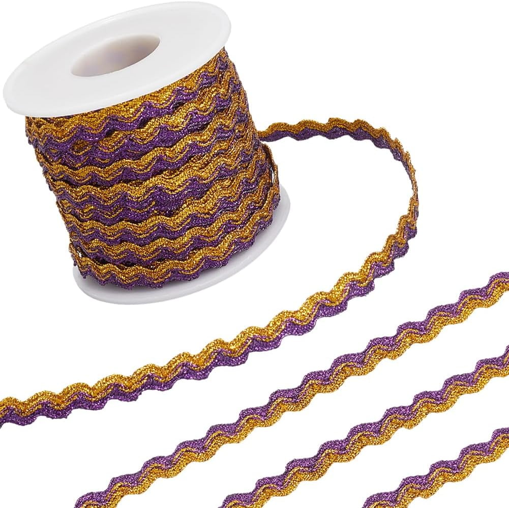 17m 7mm Wave Bending Fringe Trim Metallic Wavy Ribbon Two Tone Rick ...