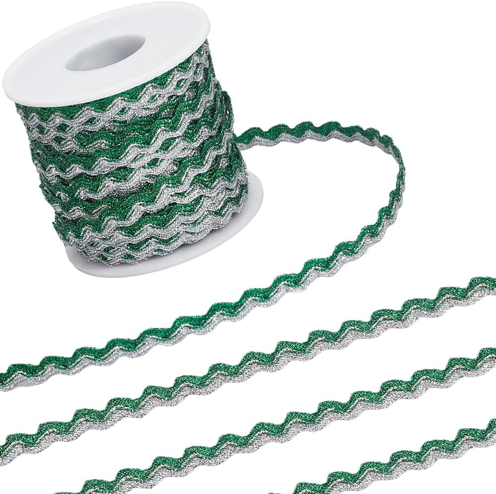 17m x 7mm Metallic Rick Rack Trim Two Tone Wavy Bending Ribbon Green ...