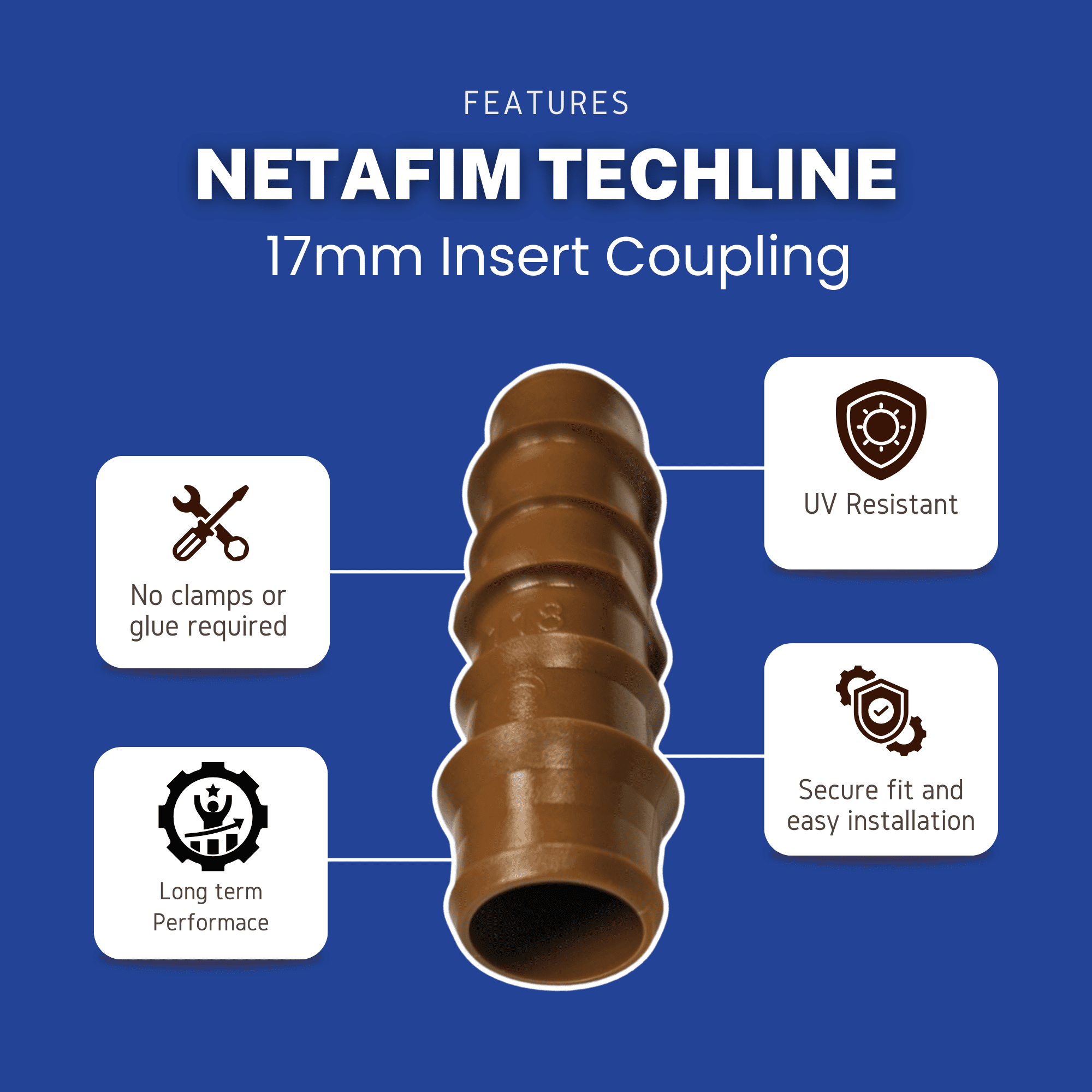 17mm Techline Insert Coupling - Drip Irrigation Barbed Insert Connector ...